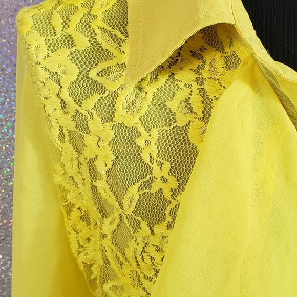 Monoreno | Tops | Sheer Yellow Lace Blouse With Victorian Ruffle | Poshmark